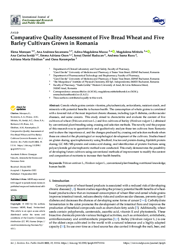 (PDF) Comparative Quality Assessment of Five Bread Wheat and Five Barley Cultivars Grown in ...