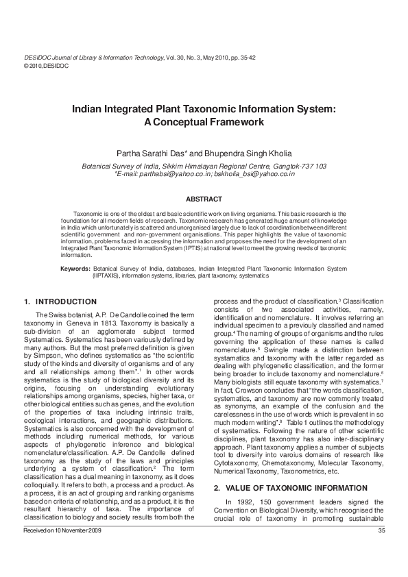 (PDF) ndian Integrated Plant Taxonomic Information System: A Conceptual ...