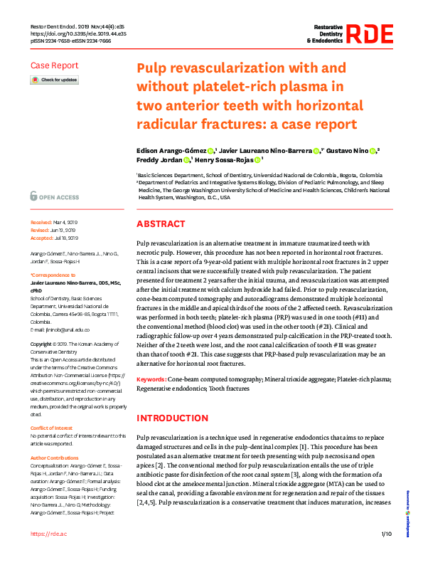 (PDF) Pulp revascularization with and without platelet-rich plasma in ...