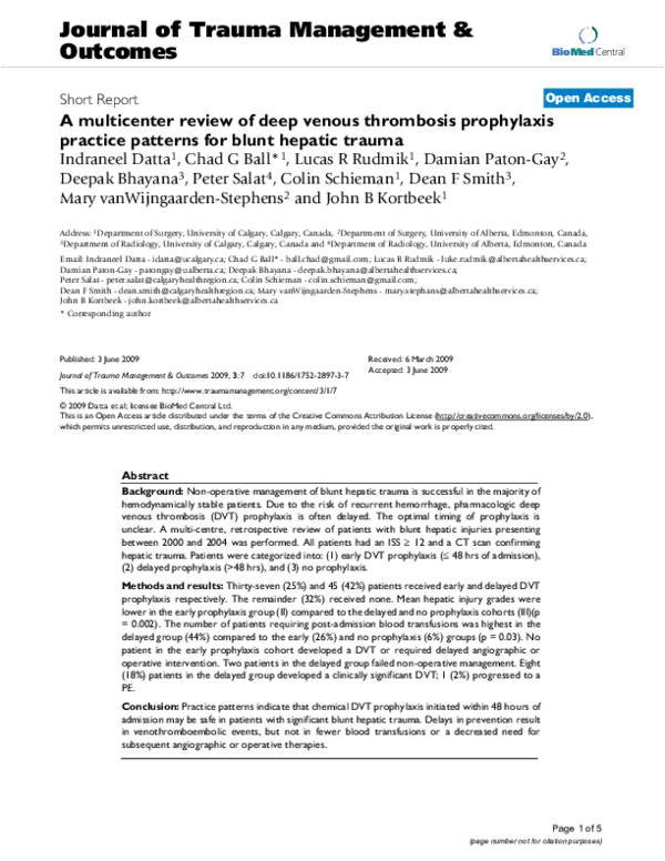 (PDF) A multicenter review of deep venous thrombosis prophylaxis ...