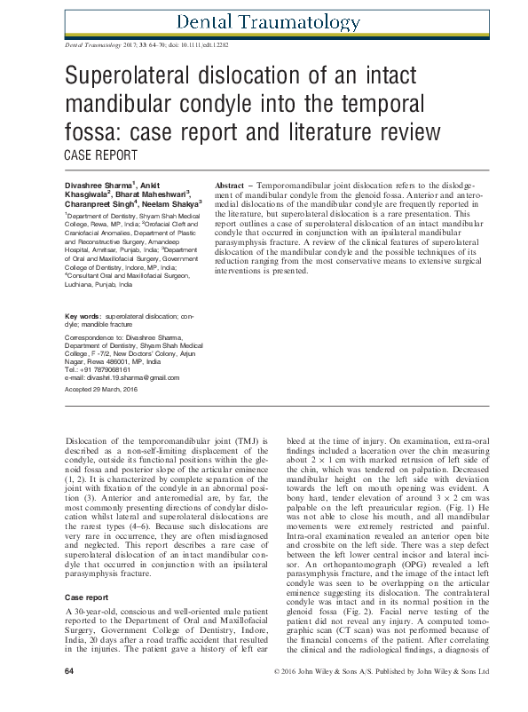 (PDF) Superolateral dislocation of an intact mandibular condyle into ...
