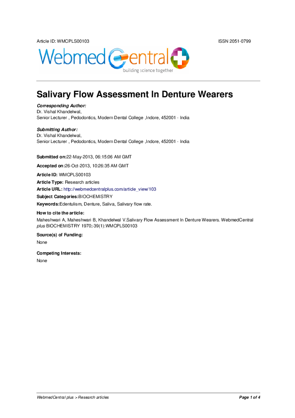 (PDF) Salivary Flow Assessment In Denture Wearers