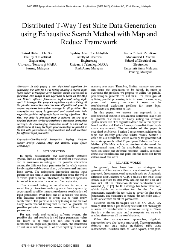 Pdf Distributed T Way Test Suite Data Generation Using Exhaustive Search Method With Map And