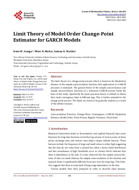 (PDF) Limit Theory of Model Order Change-Point Estimator for GARCH ...