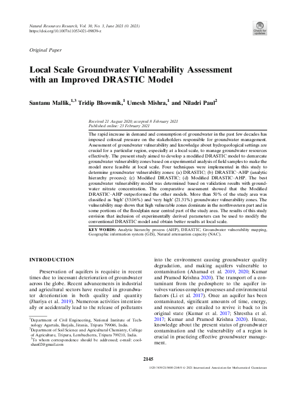Pdf Enhanced Drastic Model For Local Groundwater Vulnerability
