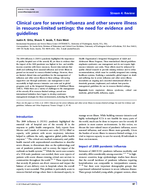 (PDF) Clinical care for severe influenza and other severe illness in ...