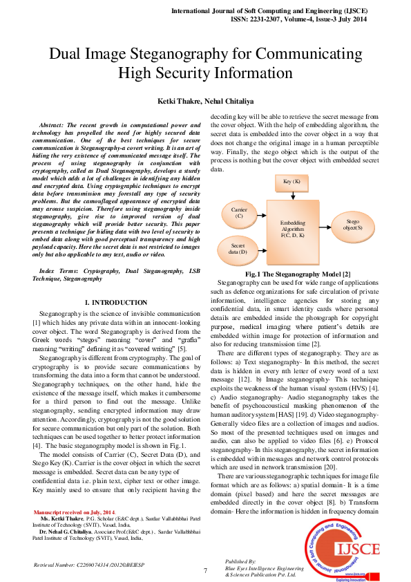 (PDF) Dual Image Steganography for Communicating High Security Information