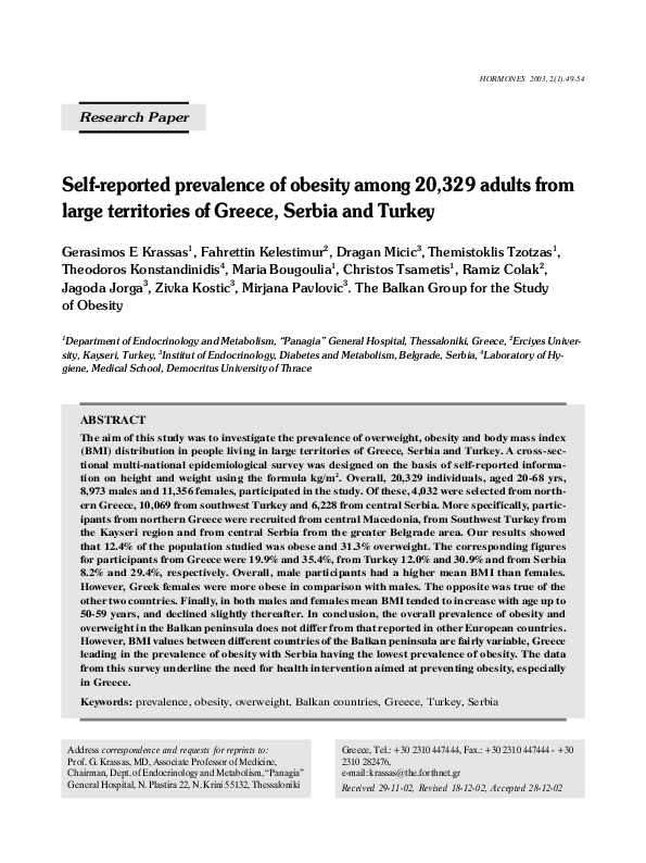 (PDF) Self-reported prevalence of obesity among 20,329 adults from ...