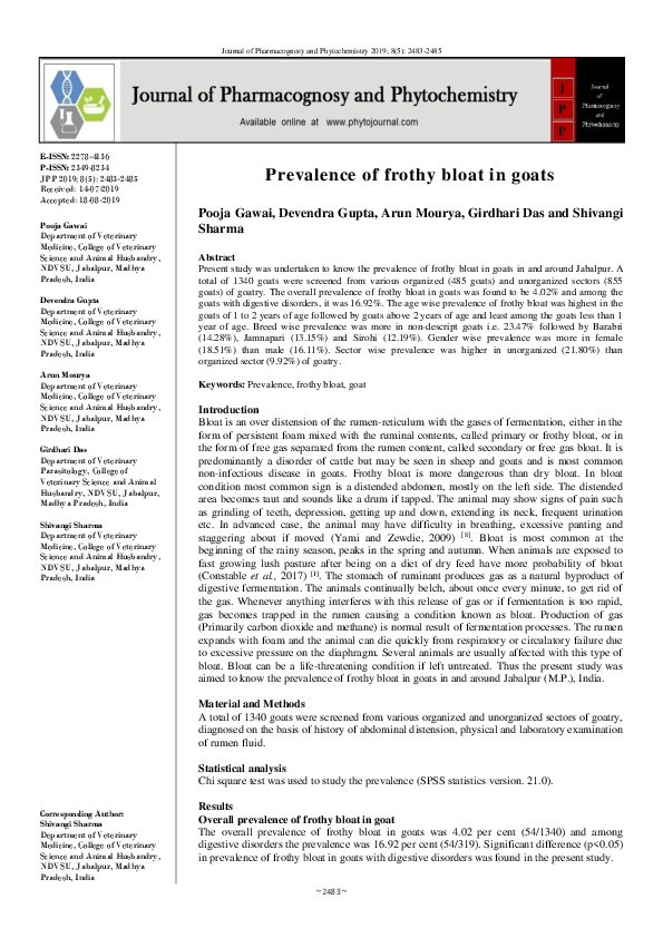 (PDF) Prevalence of frothy bloat in goats