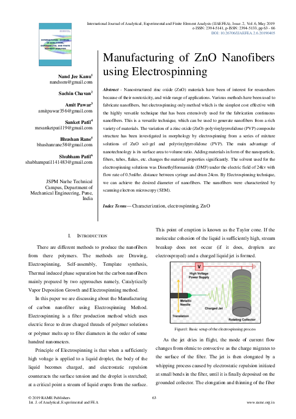(PDF) Manufacturing of ZnO nanofibers using Electrospinning