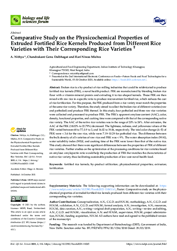 (PDF) Comparative Study on the Physicochemical Properties of Extruded Fortified Rice Kernels ...