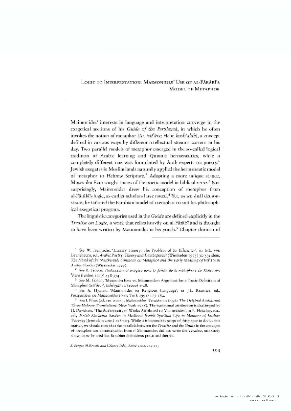 (PDF) Logic to Interpretation: Maimonides’ Use of al-Fârâbî’s Model of ...