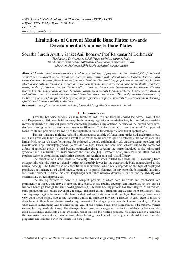 (PDF) Limitations of Current Metallic Bone Plates: towards Development ...