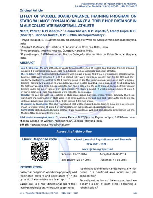 (PDF) Effect of Wobble Board Balance Training Program on Static Balance ...