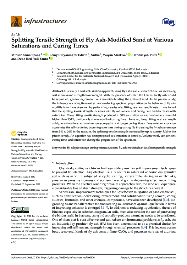 (PDF) Splitting Tensile Strength of Fly Ash-Modified Sand at Various ...