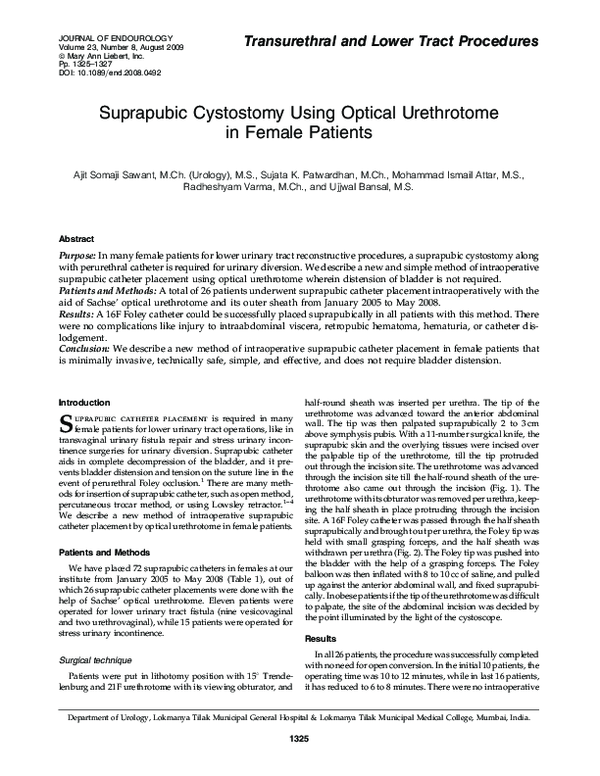 (PDF) Suprapubic Cystostomy Using Optical Urethrotome in Female Patients