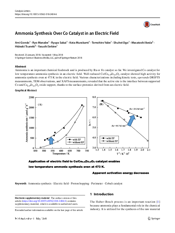 (PDF) Ammonia Synthesis Over Co Catalyst in an Electric Field