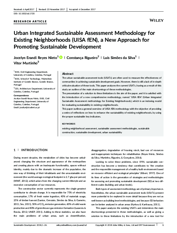 (PDF) Urban Integrated Sustainable Assessment Methodology for Existing ...