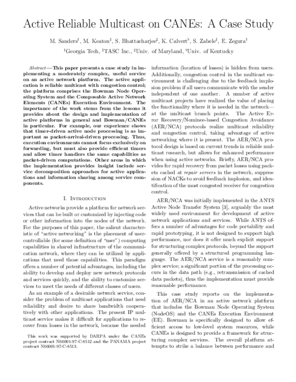 (PDF) Active reliable multicast on CANEs: a case study