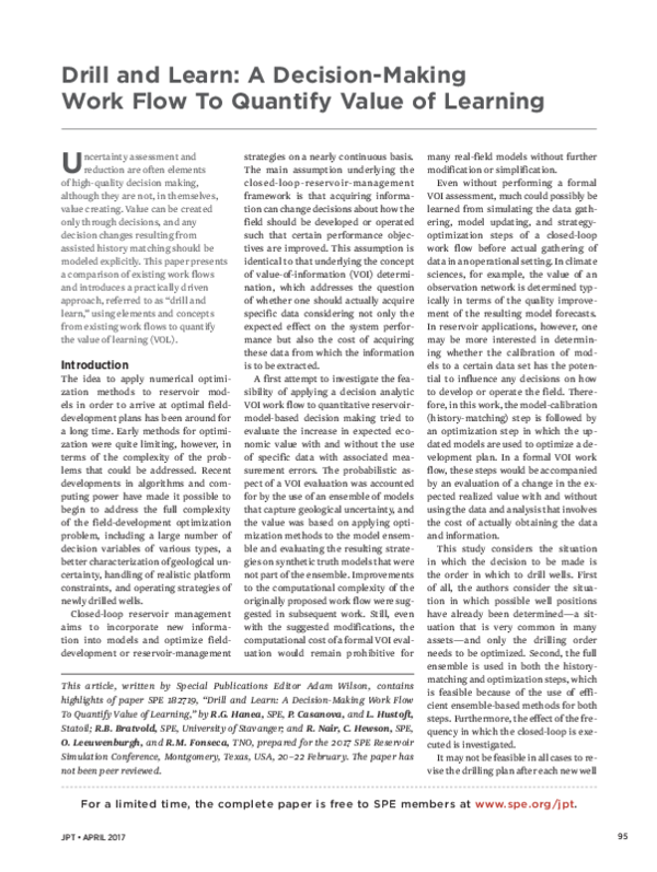 (PDF) Drill and Learn: A Decision Making Workflow to Quantify Value of Learning | Rohith Nair ...
