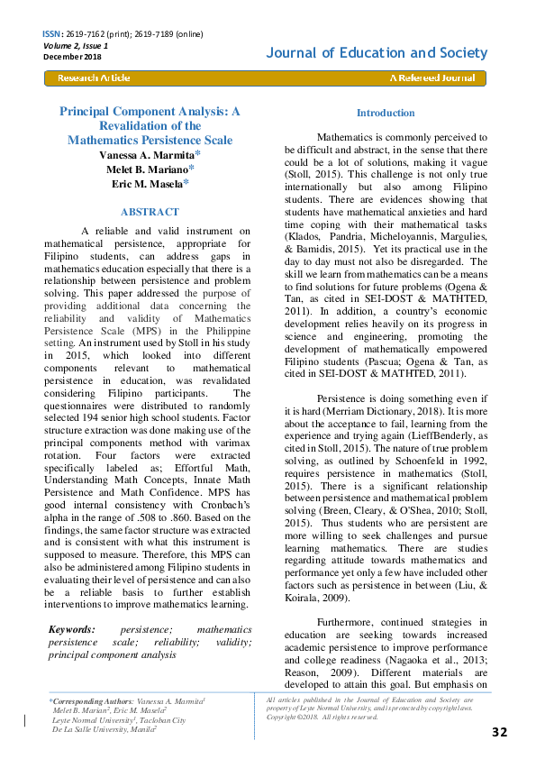 (PDF) Principal Component Analysis: A Revalidation of the Mathematics ...