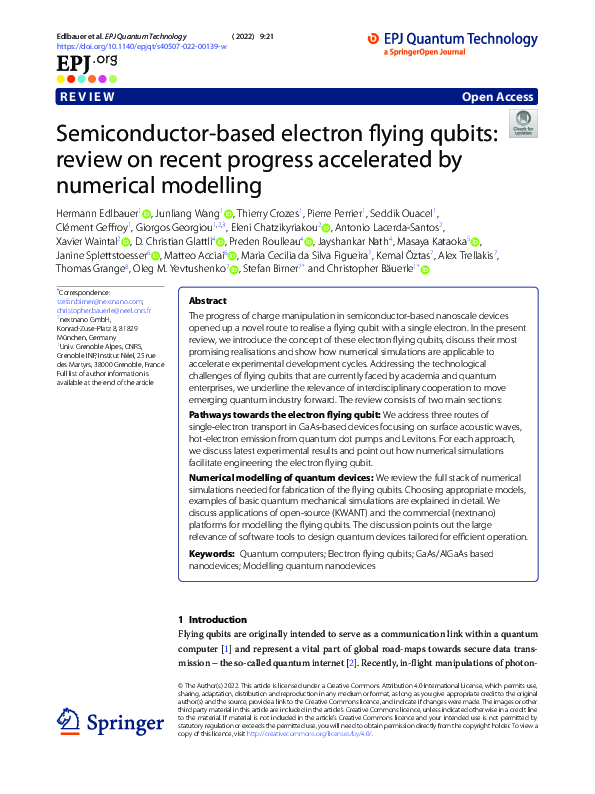 (PDF) Semiconductor-based electron flying qubits: review on recent progress accelerated by ...