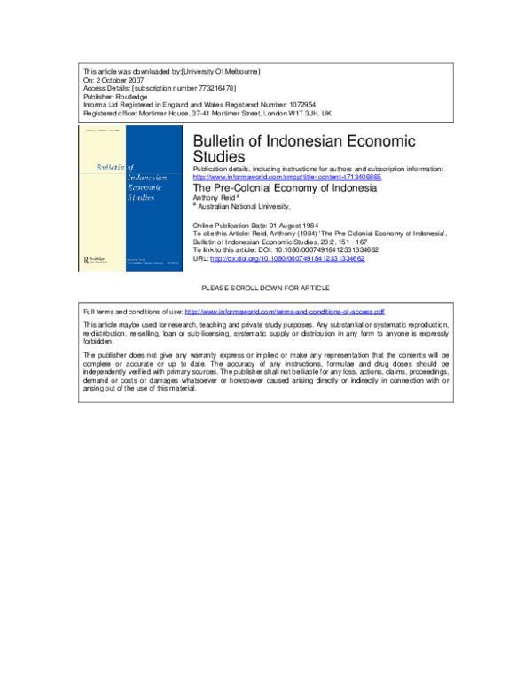 (PDF) The Pre-Colonial Economy of Indonesia