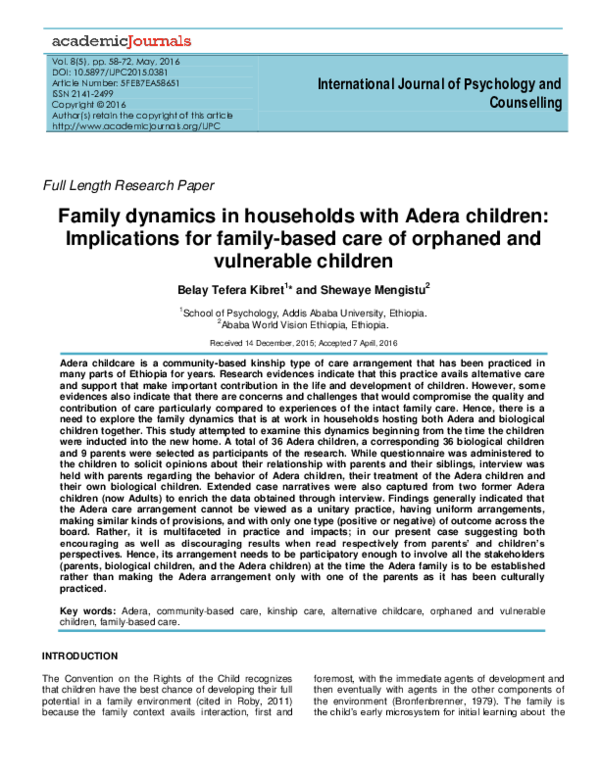 (PDF) Family dynamics in households with Adera children: Implications ...