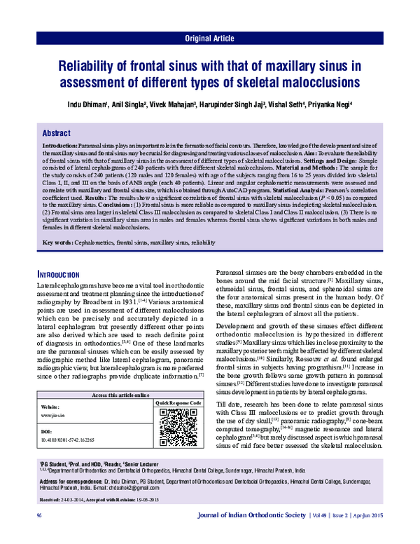 (PDF) Reliability of frontal sinus with that of maxillary sinus in ...