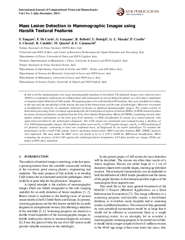 (PDF) Mass lesion detection in mammographic images using Haralik textural features