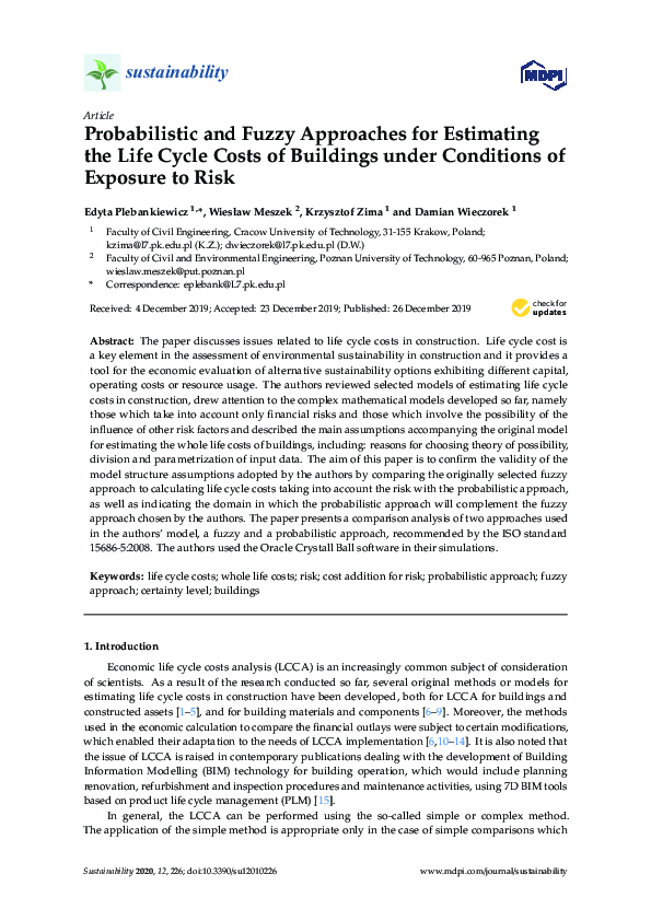 (PDF) Probabilistic and Fuzzy Approaches for Estimating the Life Cycle Costs of Buildings under ...