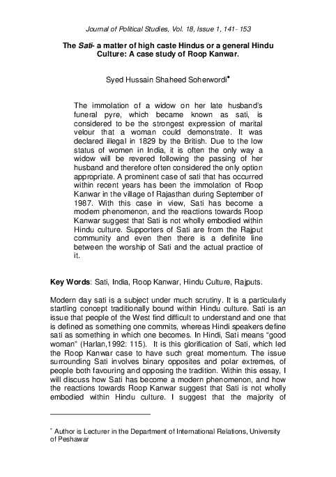 (PDF) The Sati-a matter of high caste Hindus or a general Hindu Culture ...