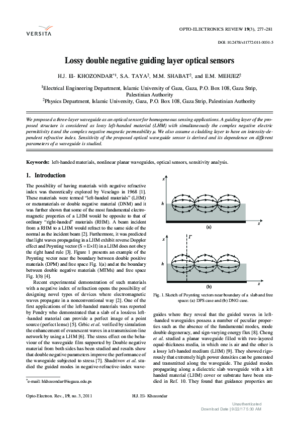 (PDF) Lossy double negative guiding layer optical sensors