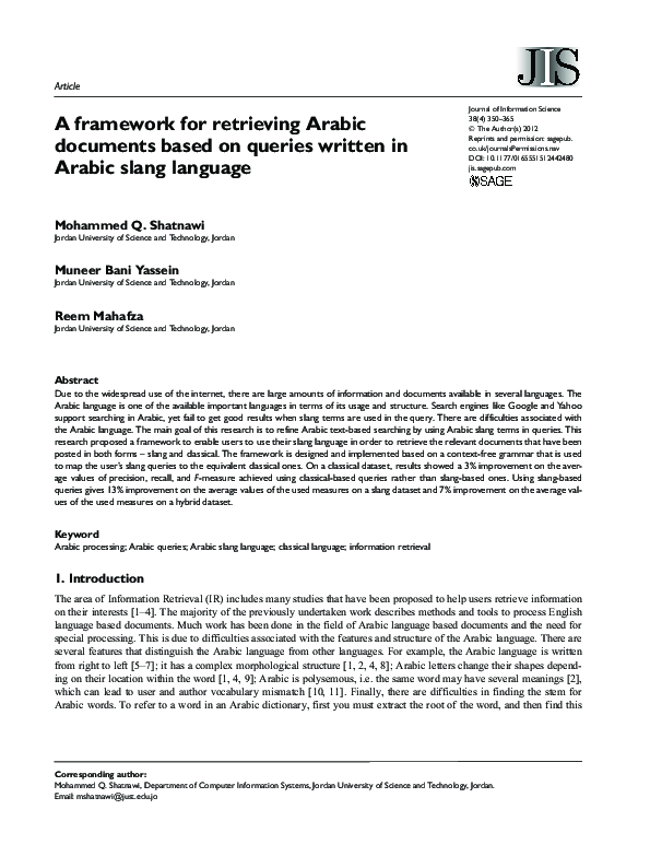 (PDF) A framework for retrieving Arabic documents based on queries ...
