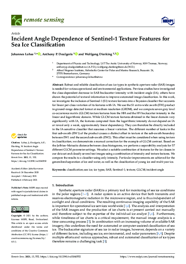 (PDF) Incident Angle Dependence of Sentinel-1 Texture Features for Sea ...