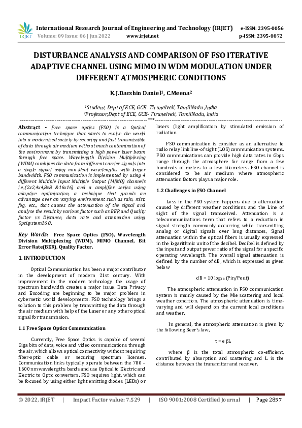 (PDF) DISTURBANCE ANALYSIS AND COMPARISON OF FSO ITERATIVE ADAPTIVE ...