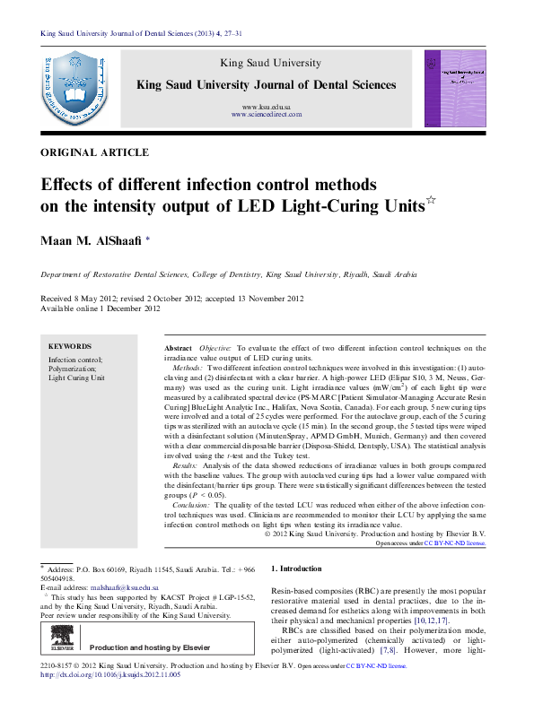 (PDF) Effects of different infection control methods on the intensity ...