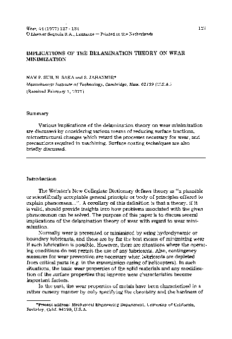 (PDF) Implications of the delamination theory on wear minimization ...
