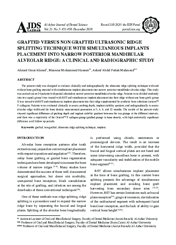 (PDF) Grafted versus non grafted ultrasonic ridge splitting technique ...