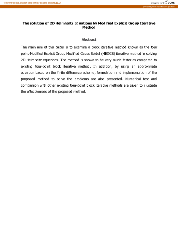 (PDF) The Solution of 2D Helmholtz Equations by Modified Explicit Group Iterative Method
