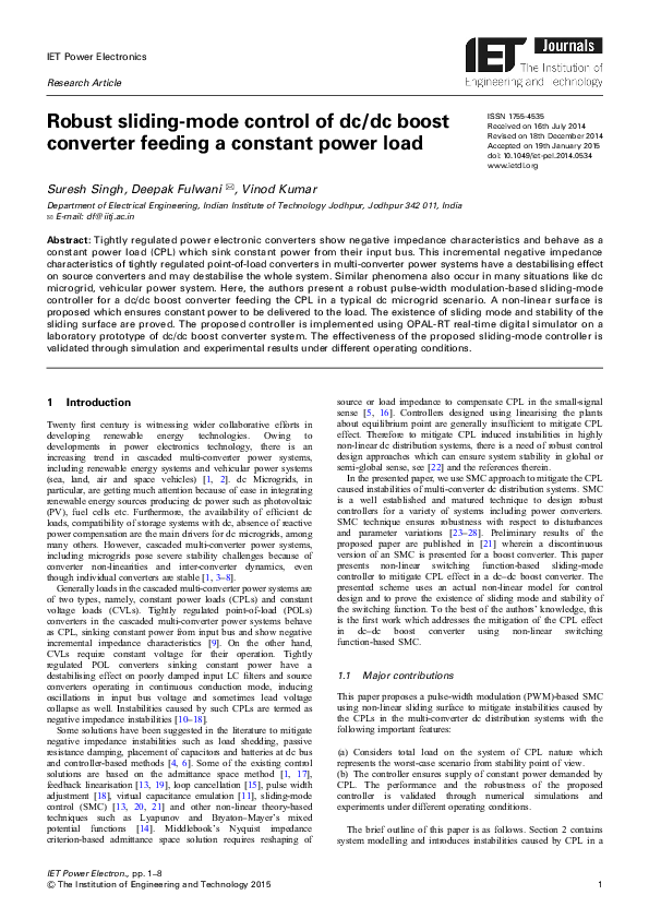 (PDF) Robust sliding mode control of a DC/DC Boost converter with switching frequency regulation