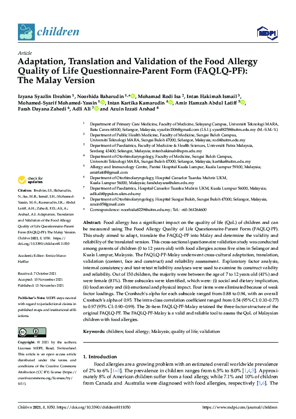 (PDF) Adaptation, Translation and Validation of the Food Allergy ...