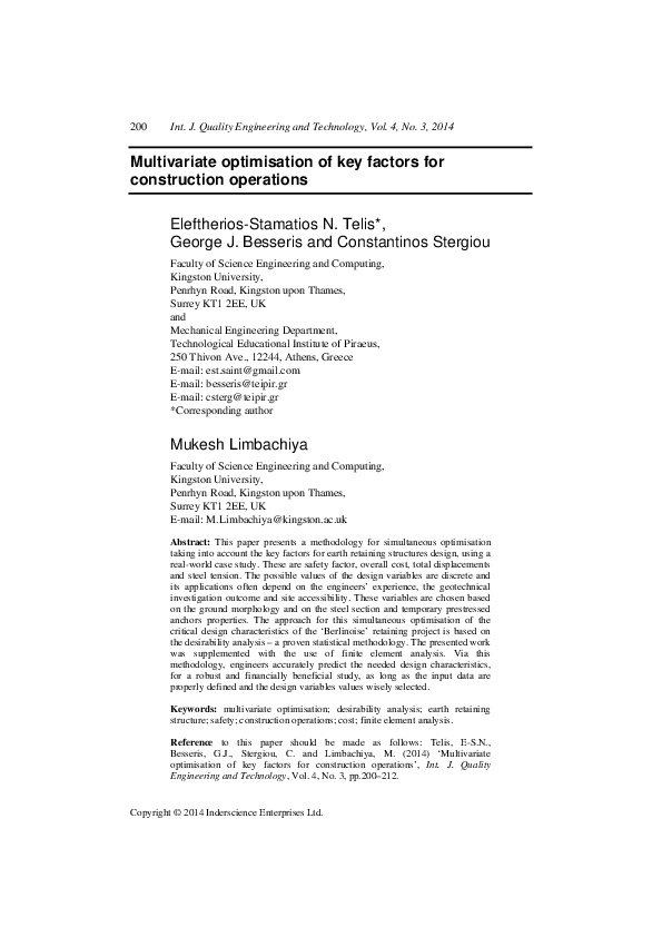 (PDF) Multivariate optimisation of key factors for construction operations