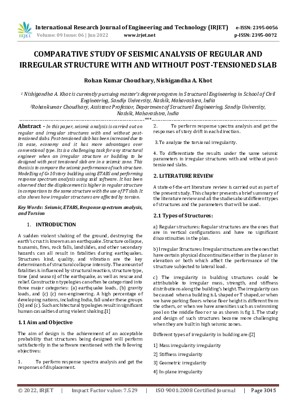 (PDF) COMPARATIVE STUDY OF SEISMIC ANALYSIS OF REGULAR AND IRREGULAR STRUCTURE WITH AND WITHOUT ...