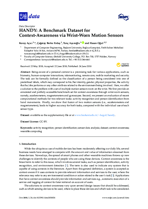 (PDF) HANDY: A Benchmark Dataset for Context-Awareness via Wrist-Worn Motion Sensors