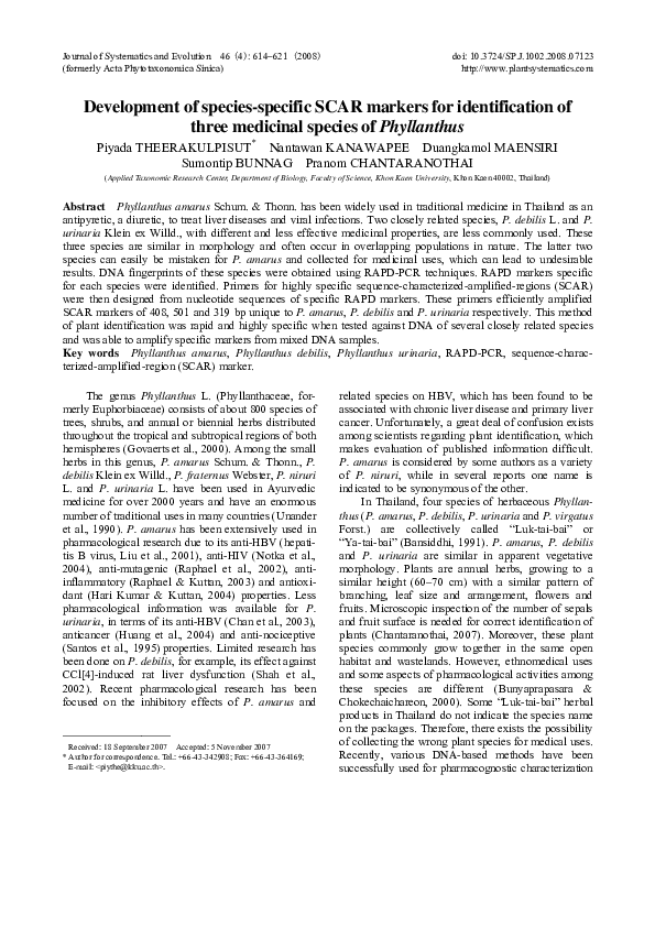 (PDF) Development of species-specific SCAR markers for identification ...