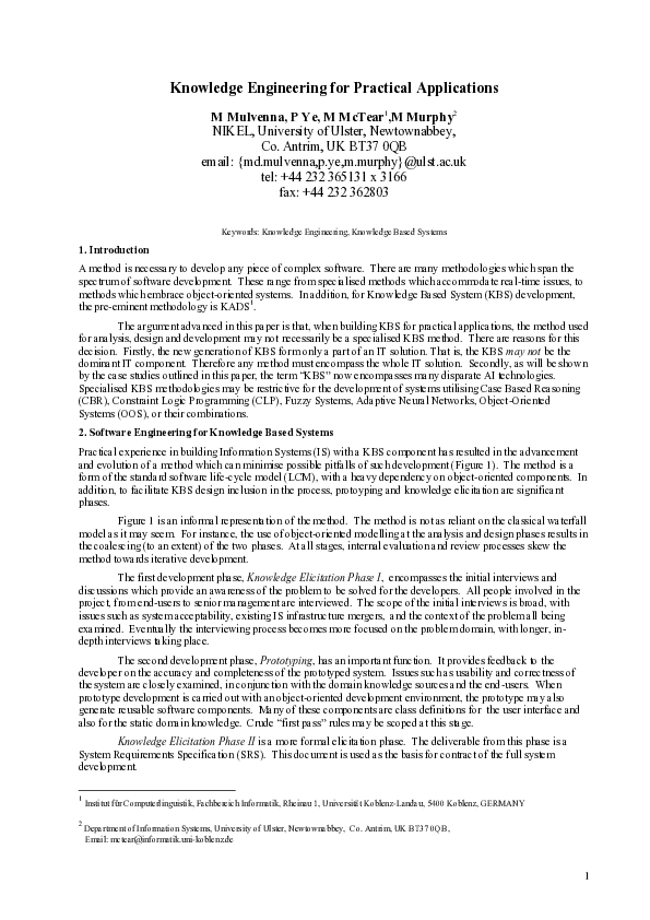 (PDF) Knowledge Engineering for Practical Applications