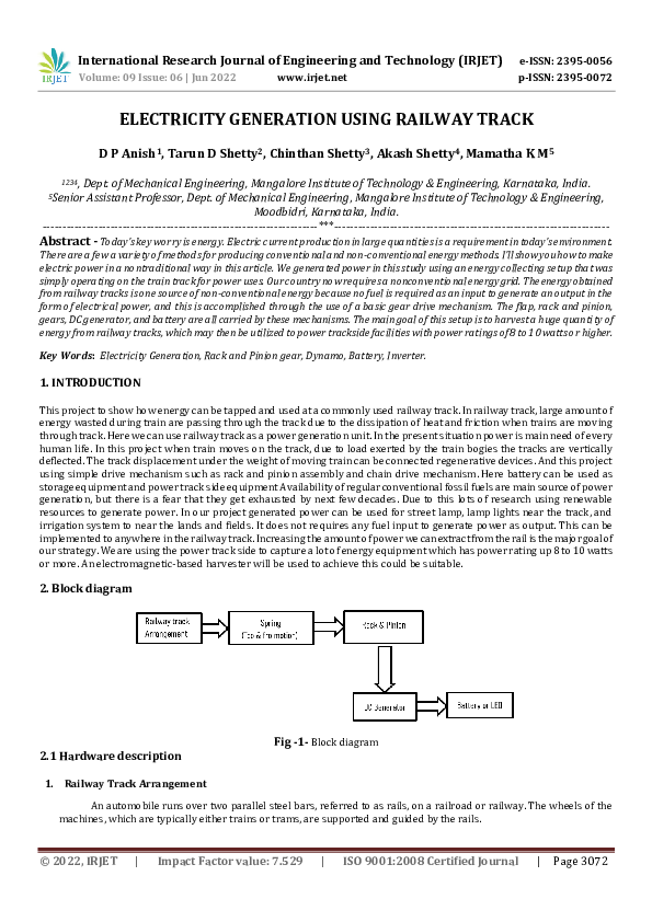 (PDF) ELECTRICITY GENERATION USING RAILWAY TRACK