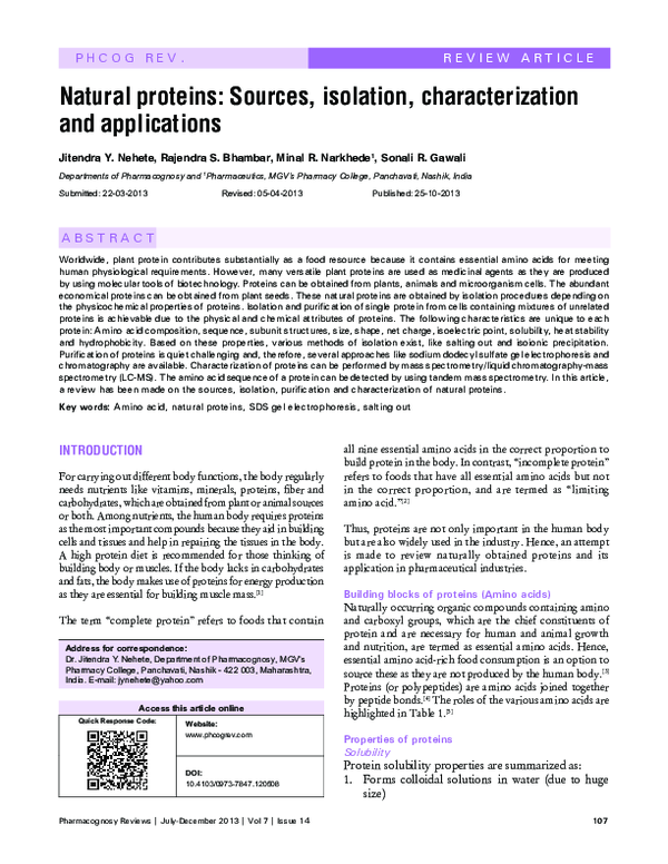 (PDF) Natural proteins: Sources, isolation, characterization and applications