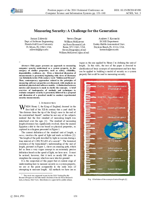 (PDF) Measuring Security: A Challenge for the Generation